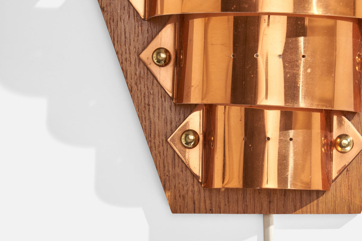 Swedish Designer, Wall Light, Copper, Teak, Sweden, 1960s – PRB