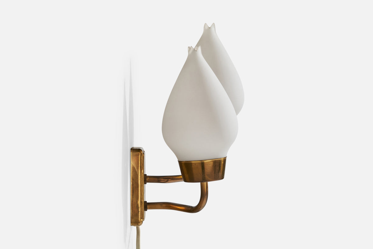 Swedish Designer, Wall Light, Brass, Glass, Sweden, 1950s – PRB