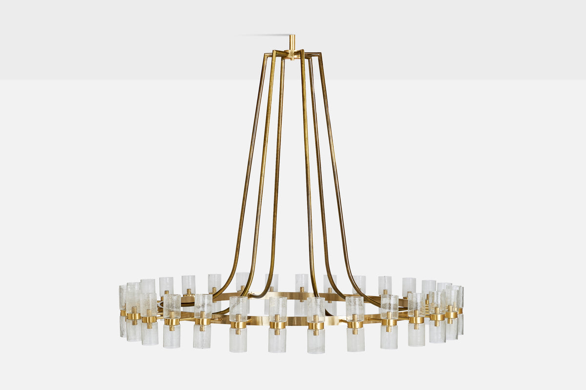 Norwegian Designer, Monumental Chandelier, Brass, Glass, Norway, 1965 – PRB