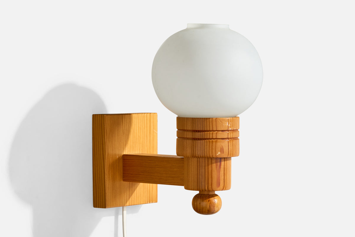 Aneta, Wall Lights, Pine, Glass, Sweden, 1970s – PRB