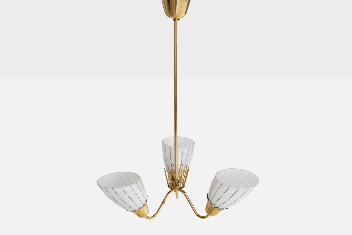 ASEA, Chandelier, Brass, Glass, Sweden, 1940s – PRB