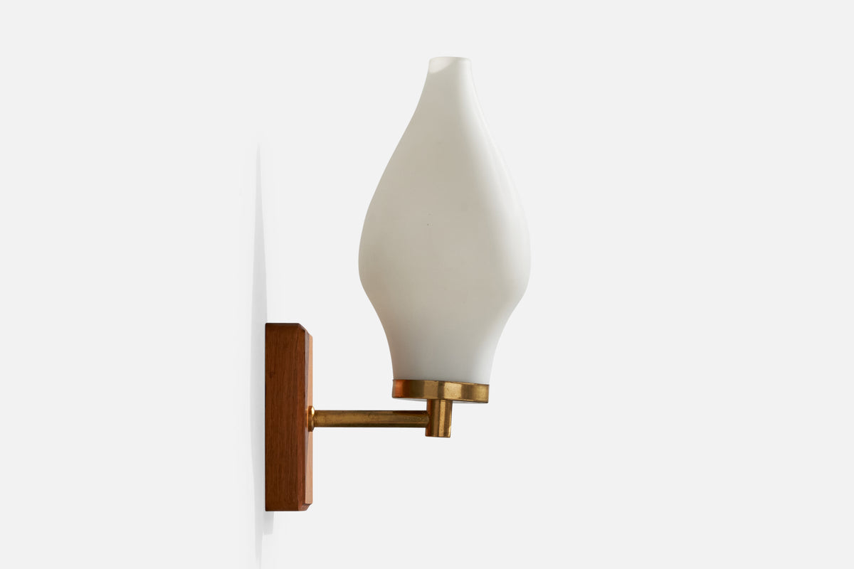 Swedish Designer, Wall Light, Brass, Teak, Glass, Sweden, 1950s – PRB