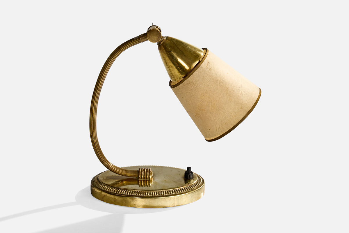 French Designer, Table Lamp, Brass, Parchment Paper, France, 1940s – PRB