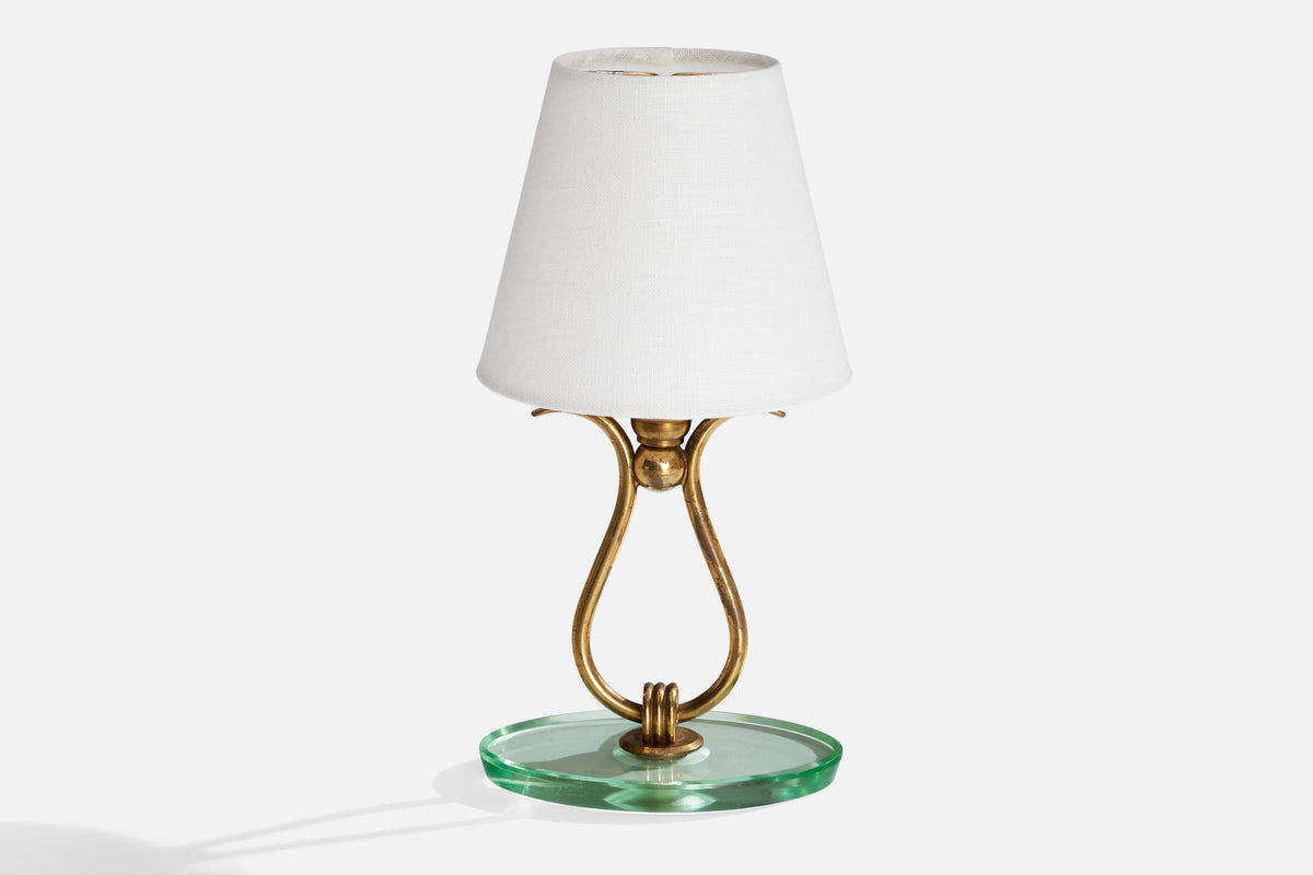 Italian Designer, Table Lamps, Brass, Glass, Fabric, Italy, 1940s – PRB
