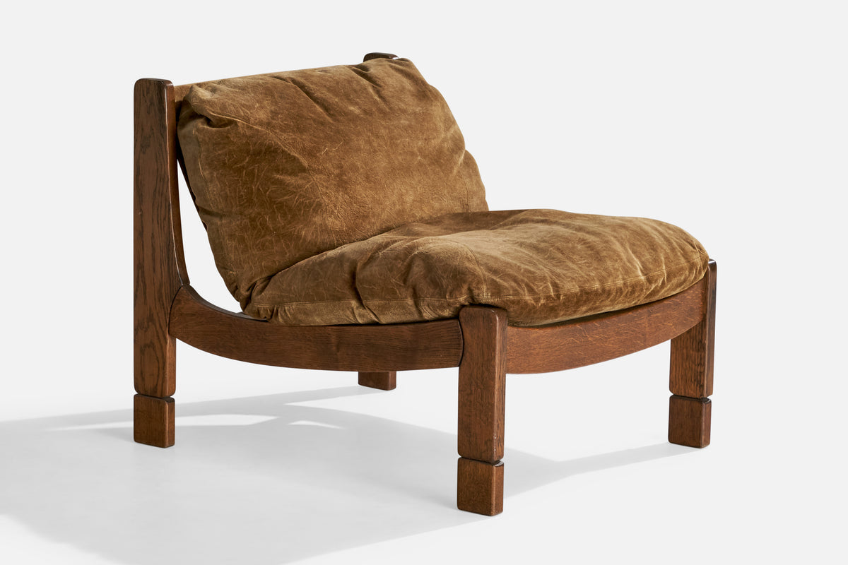Spanish Designer, Modular Sofa & Ottoman, Oak, Suede, Spain, 1950s – PRB