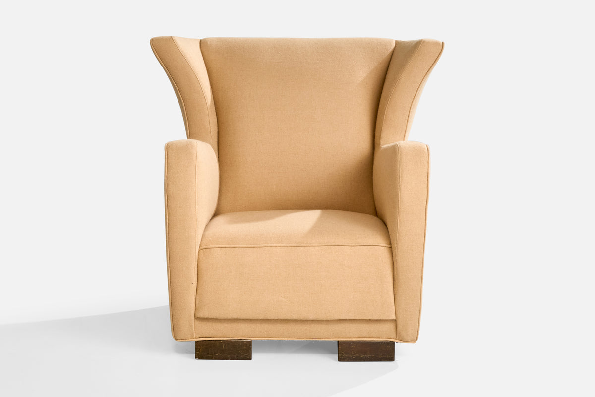 Danish Designer, Longe Chair, Wood, Fabric, Denmark, 1930s – PRB
