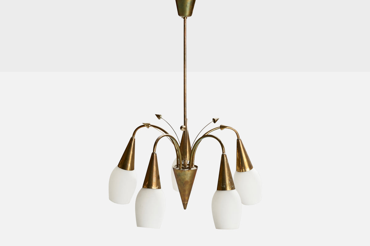 PSO, Chandelier, Brass, Glass, Finland, 1940s – PRB