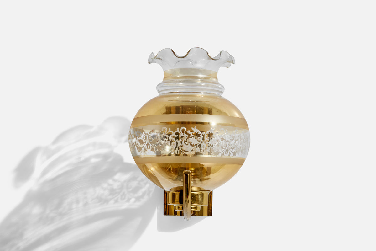 GBW, Wall Light, Brass, Glass, Sweden, 1960s – PRB