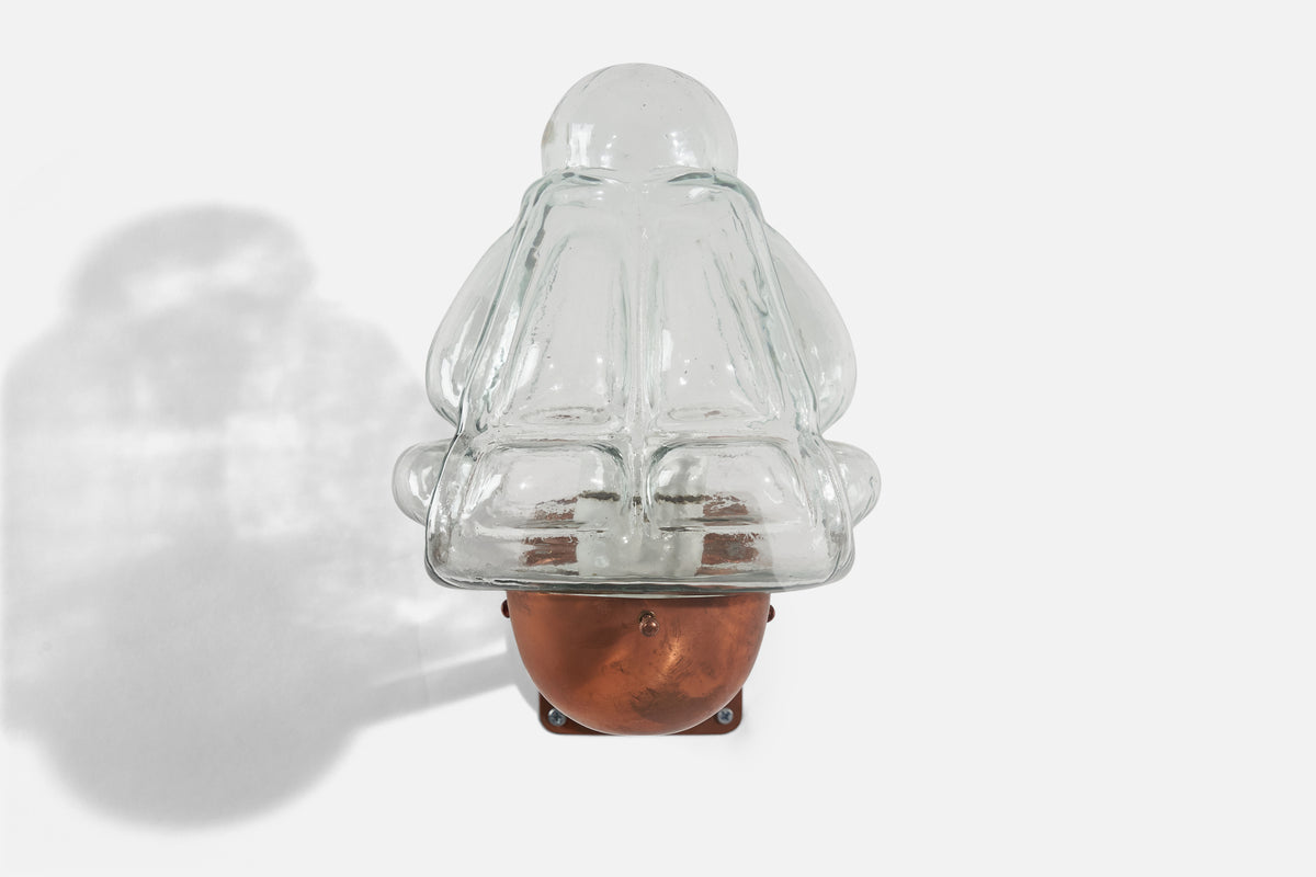 Swedish Designer, Wall Light, Glass, Copper, Sweden, c. 1940s – PRB