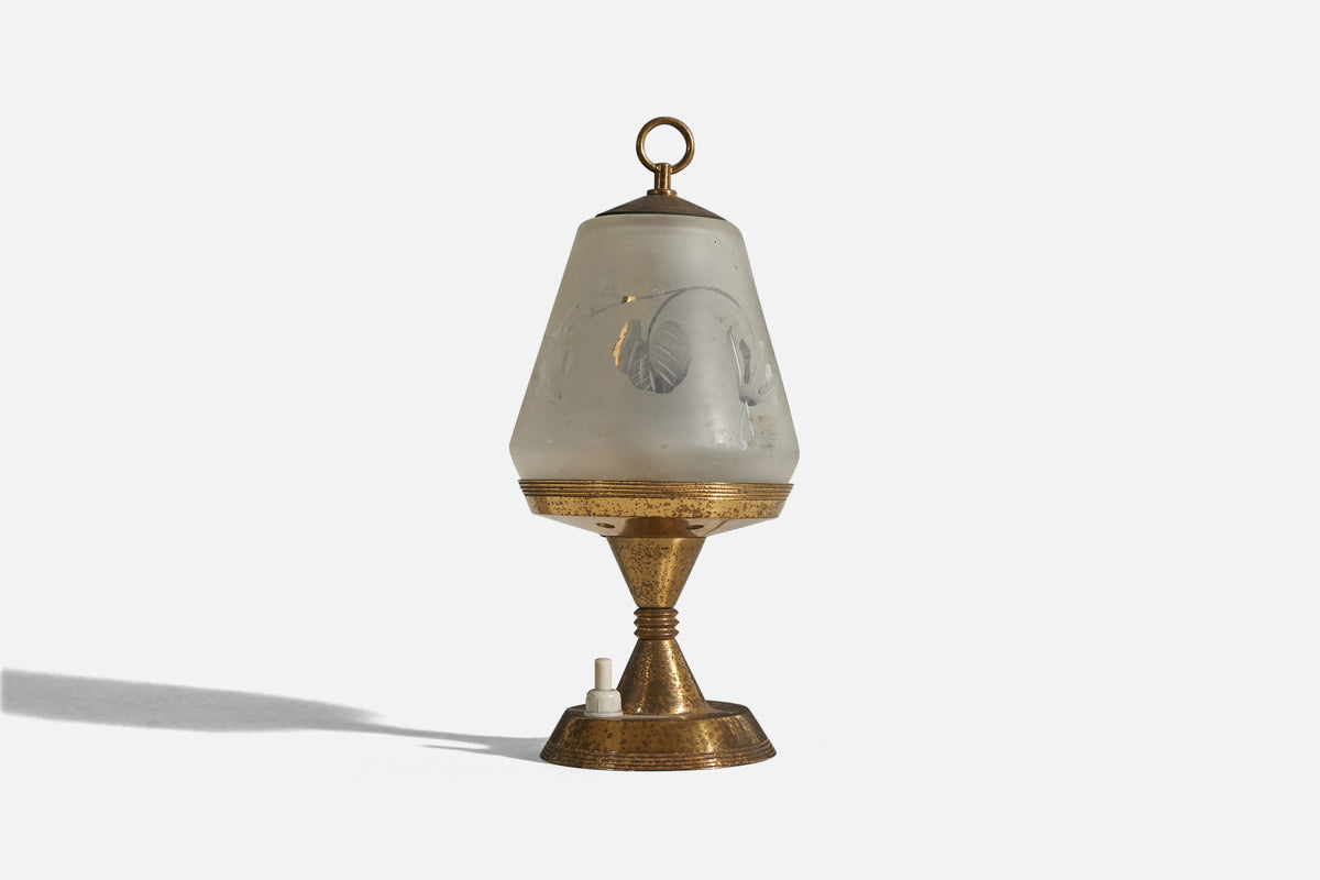 Italian Designer, Small Table Lamps, Brass, Glass, Italy, 1940s – PRB