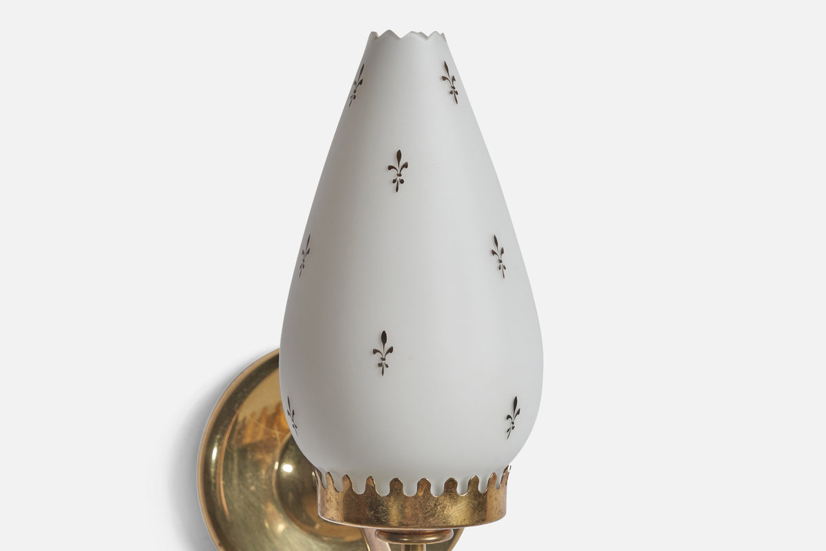 Swedish Designer, Wall Lights, Brass, Glass, Sweden 1970s – PRB