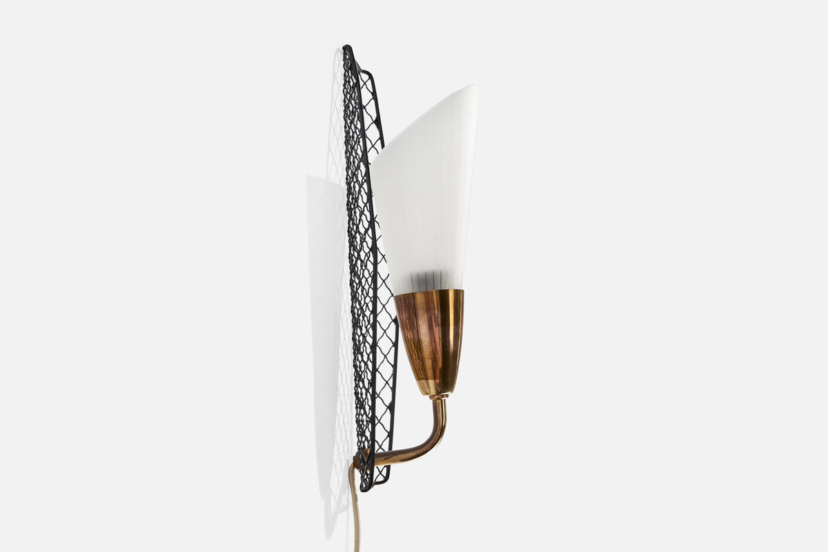 Swedish Designer, Wall Light, Brass, Metal, Glass, Sweden, 1950s – PRB