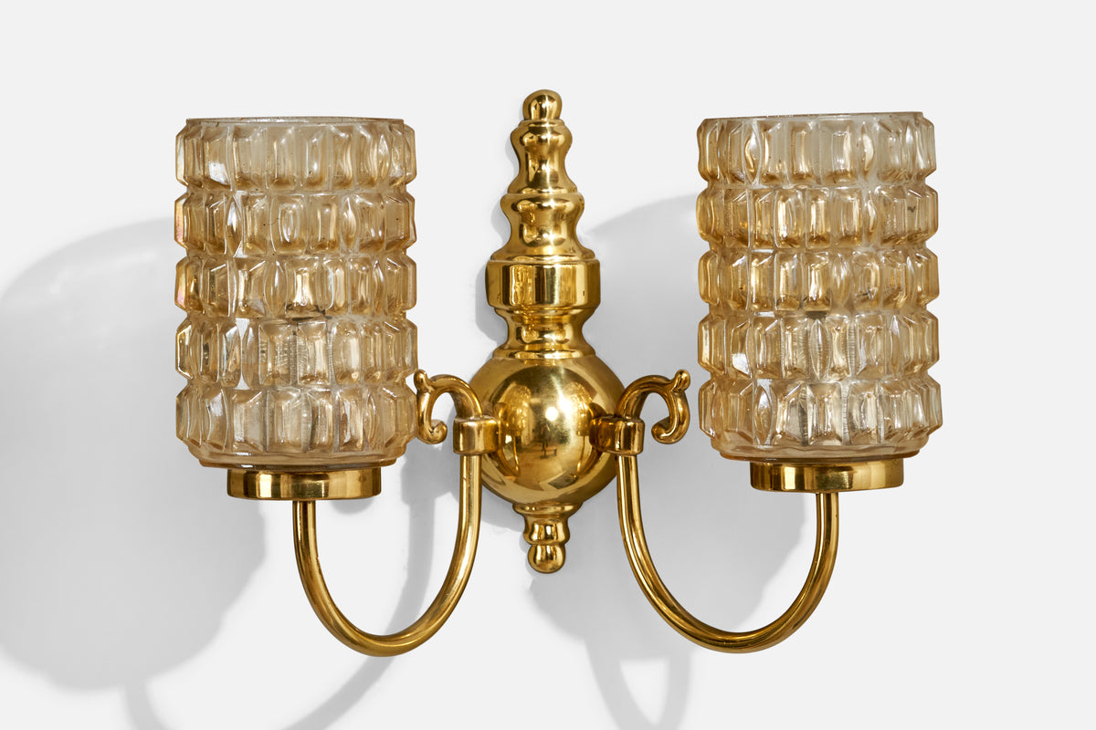 Swedish Designer, Wall Lights, Brass, Glass, Sweden, 1960s – PRB