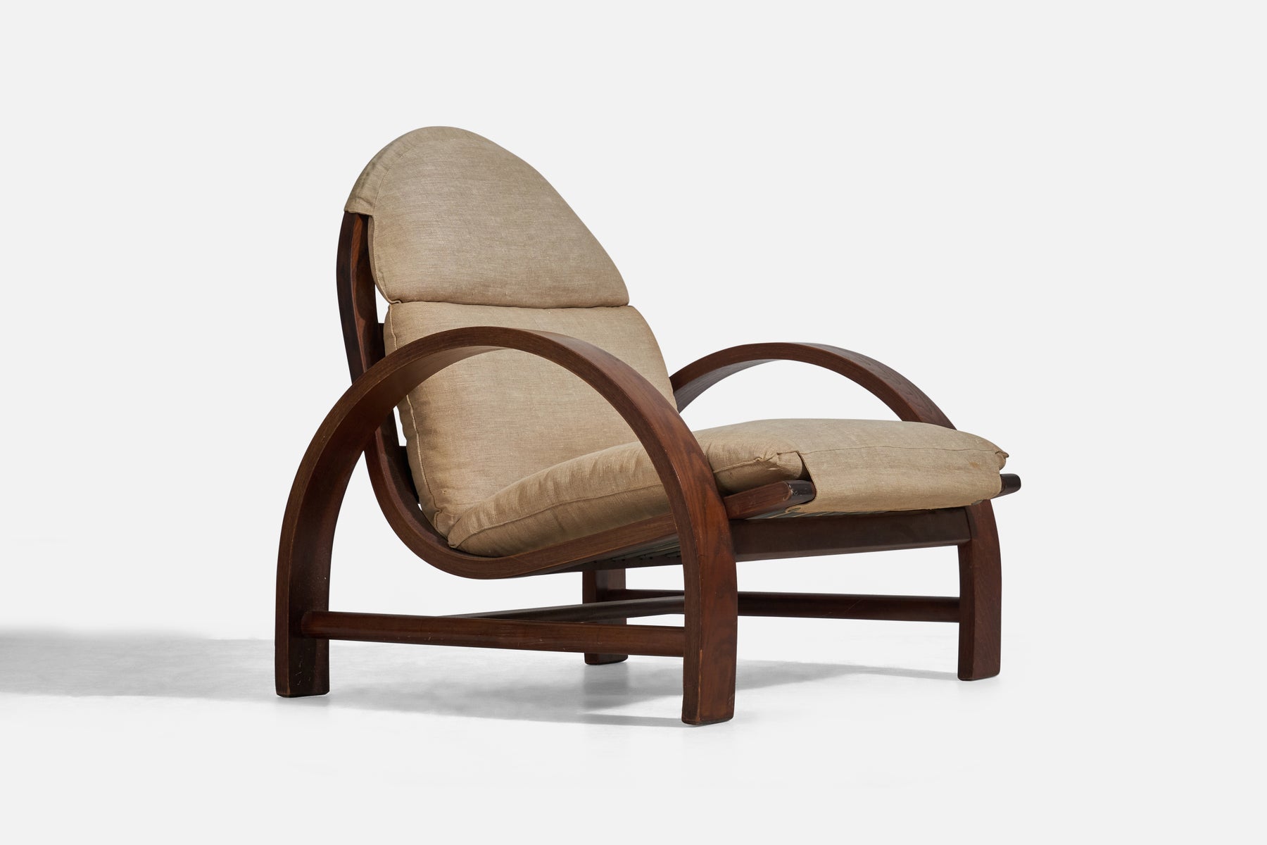 Adalberto Dal Lago, Lounge Chair, Ed. Germa, Ash Wood, Fabric, Italy,– PRB