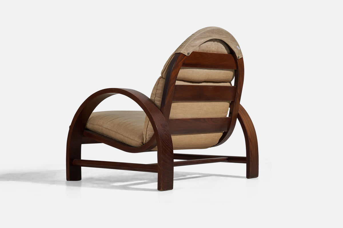 Adalberto Dal Lago, Lounge Chair, Ed. Germa, Ash Wood, Fabric, Italy,– PRB