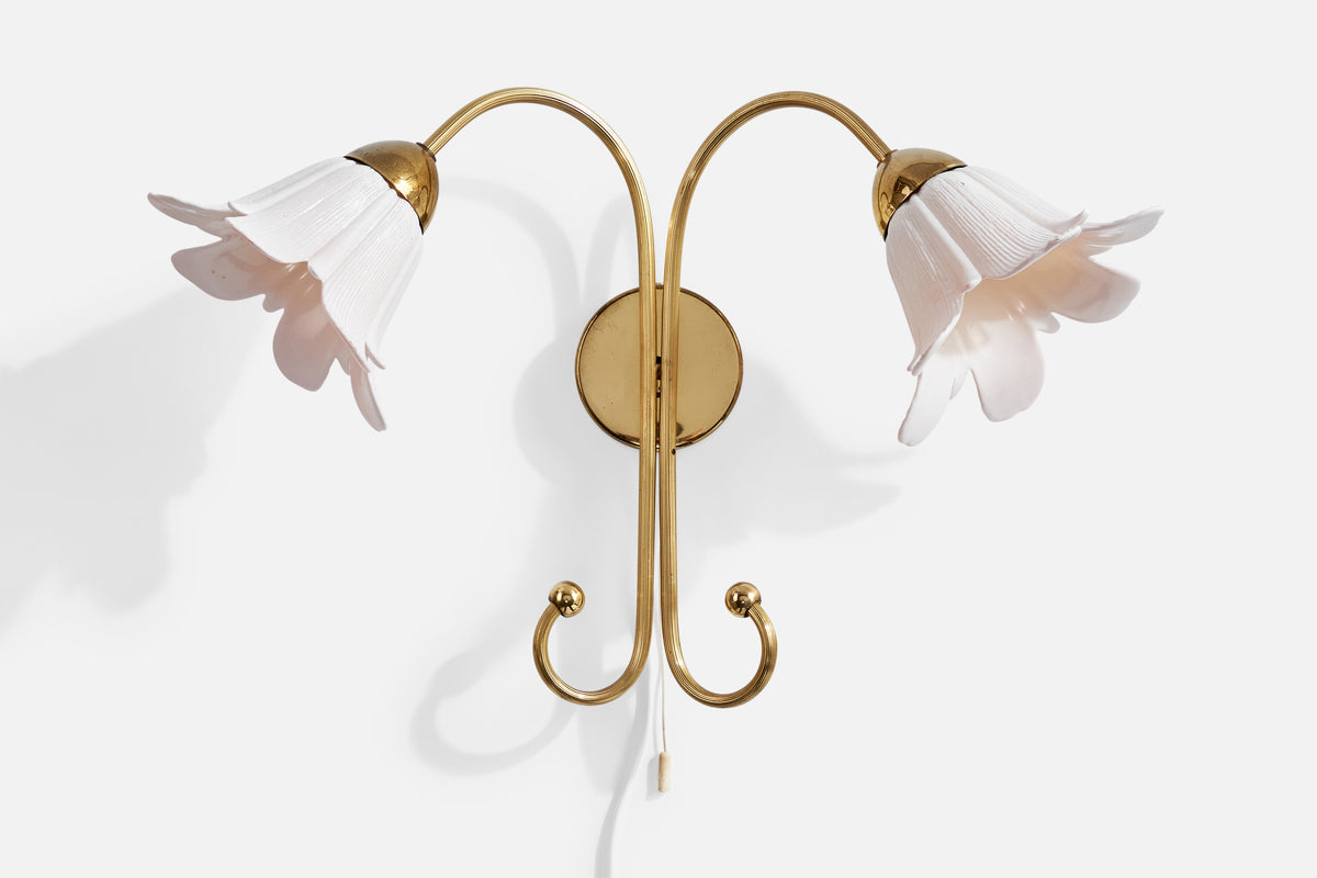 Swedish Designer, Wall Lights, Brass, Glass, Sweden, 1950s – PRB