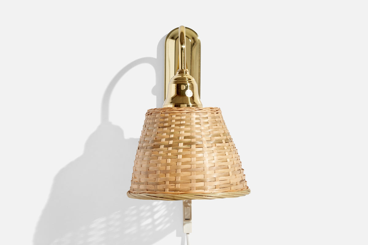 GBW, Wall Light, Brass, Rattan, Sweden, 1970s – PRB
