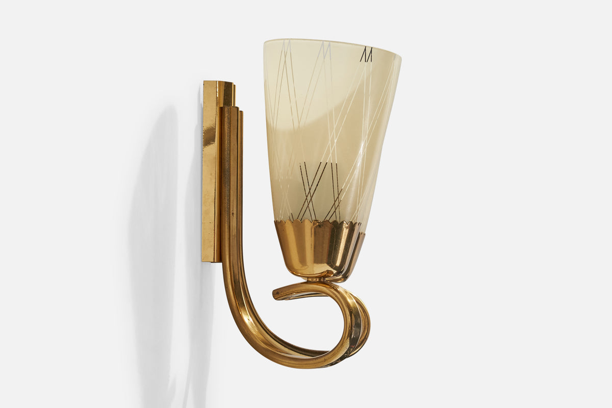 Austrian Designer, Wall Light, Brass, Glass, Austria, 1950s – PRB