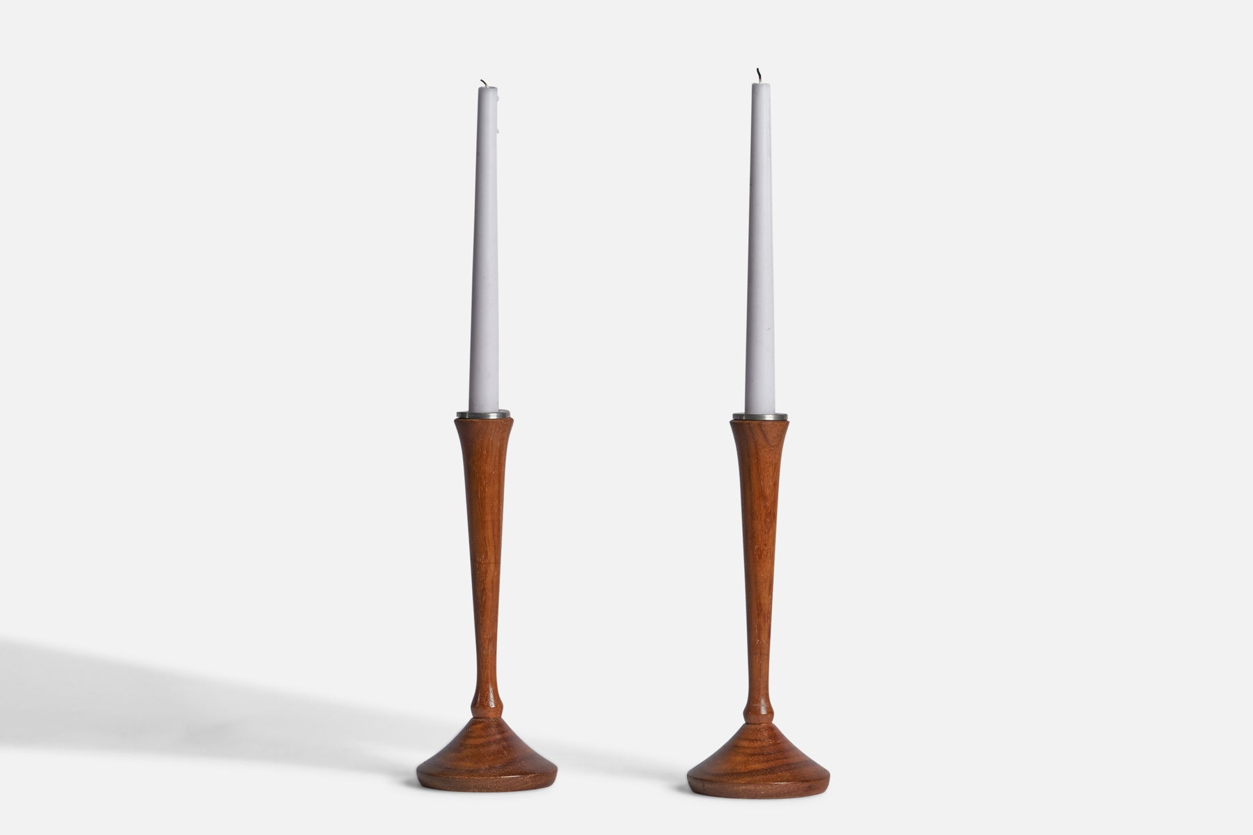 Danish Designer, Candlesticks, Walnut, Metal, Denmark, 1950s – PRB