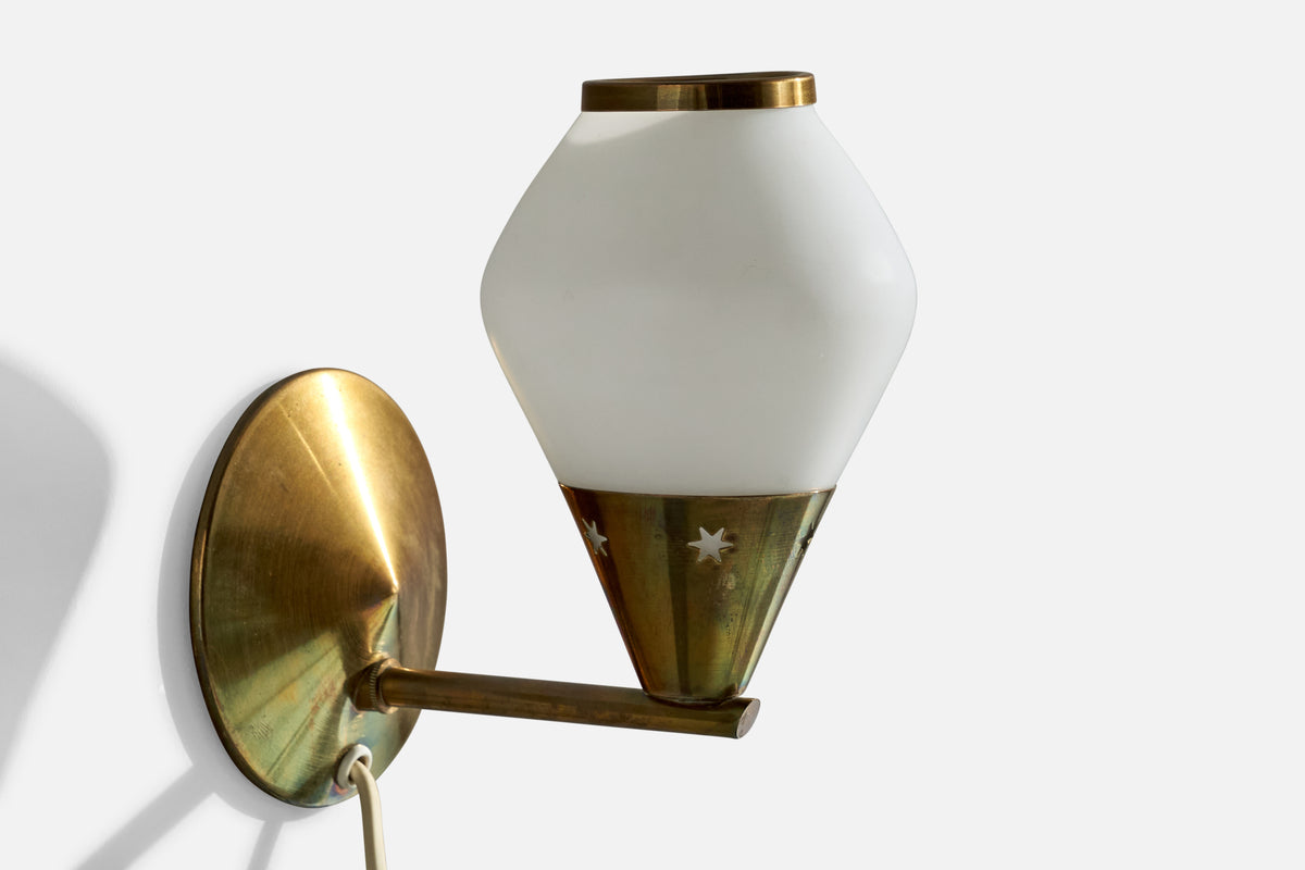 Danish Designer, Wall Lights, Brass, Glass, Denmark, 1950s – PRB