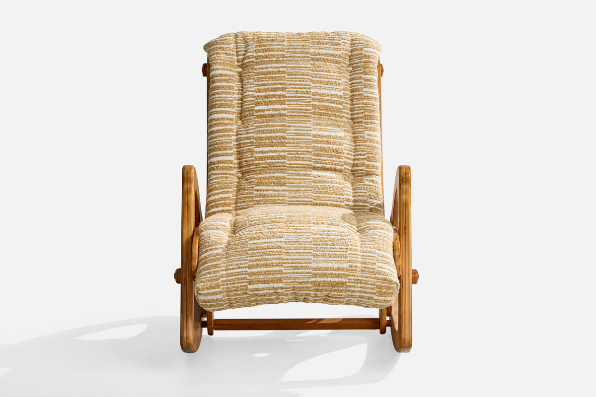 Gordon L. Kyle, Rocking Chair With Ottoman, Wood, Fabric, USA, 1978 – PRB