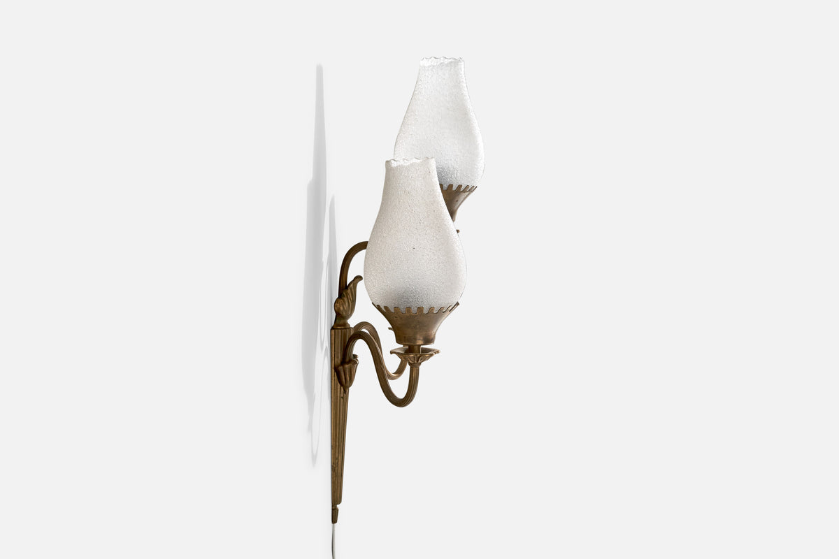 Swedish Designer, Wall Light, Brass, Glass, Sweden, 1930s – PRB