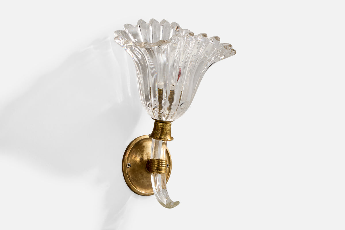 Italian Designer, Wall Lights, Brass, Glass, Italy, 1940s – PRB