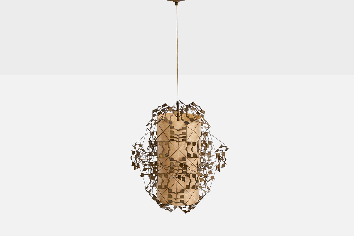 Leo Jensen, Pendant Light, Brass, Parchment Paper, USA, 1958 – PRB