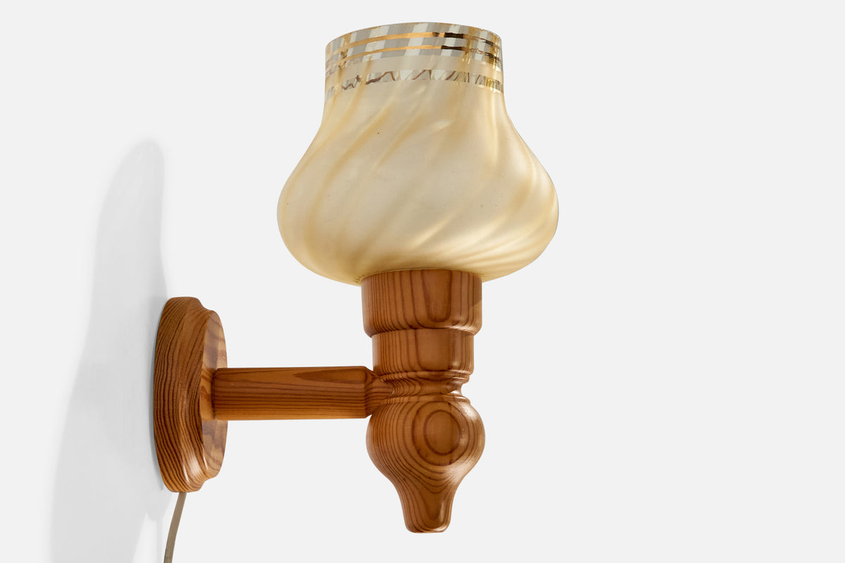 Swedish Designer, Wall Light, Pine, Glass, Sweden, 1970s – PRB
