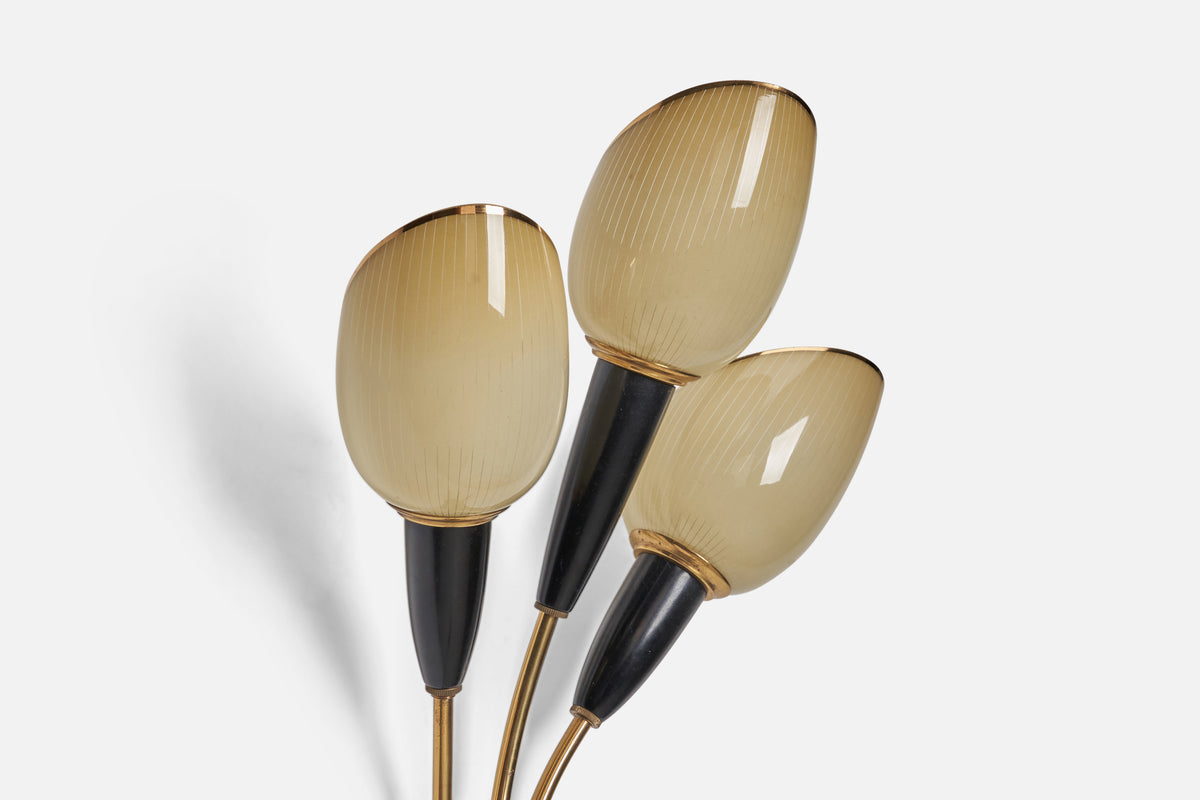 Swedish Designer, Wall Light, Brass, Metal, Gilded Glass, Sweden, 1950 ...