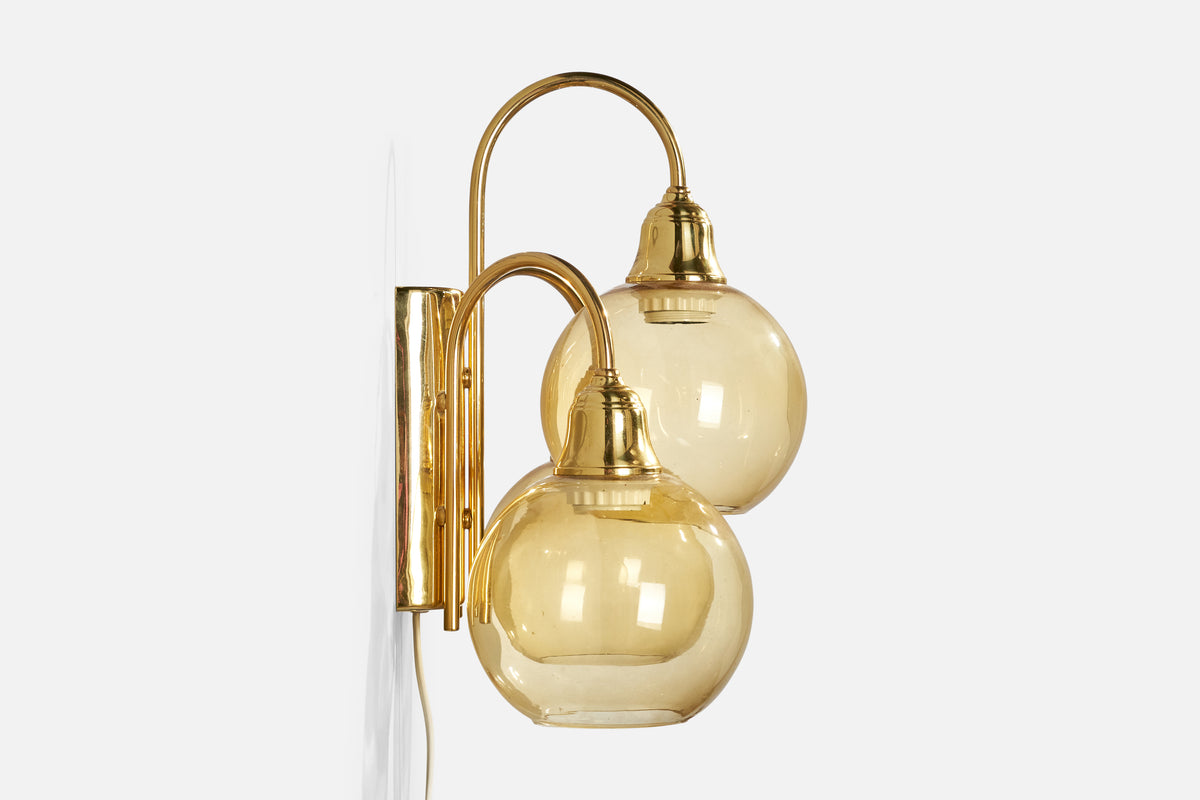 GBW, Wall Light, Brass, Glass, Sweden, 1970s – PRB