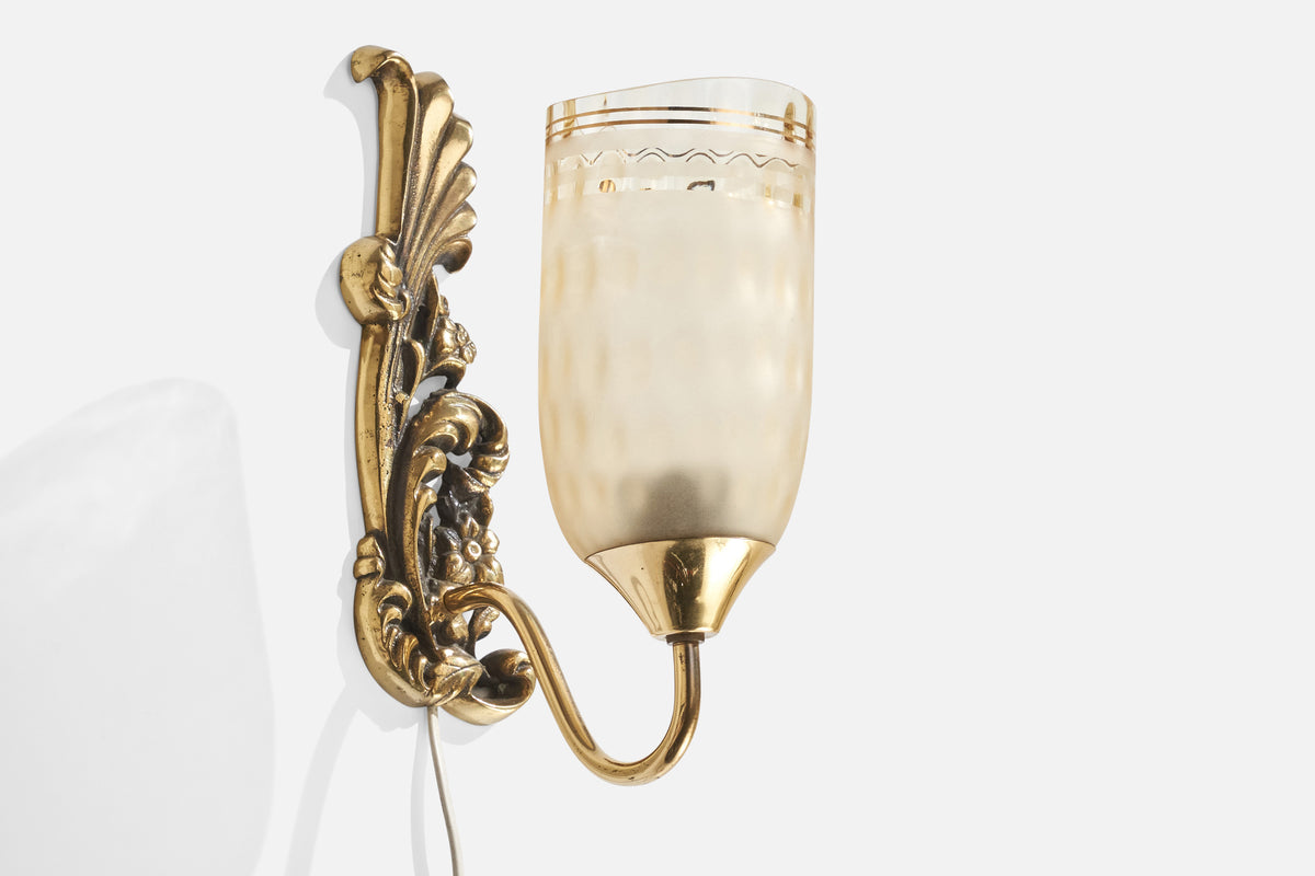 Swedish Designer, Wall Lights, Brass, Glass, Sweden, 1950s – PRB