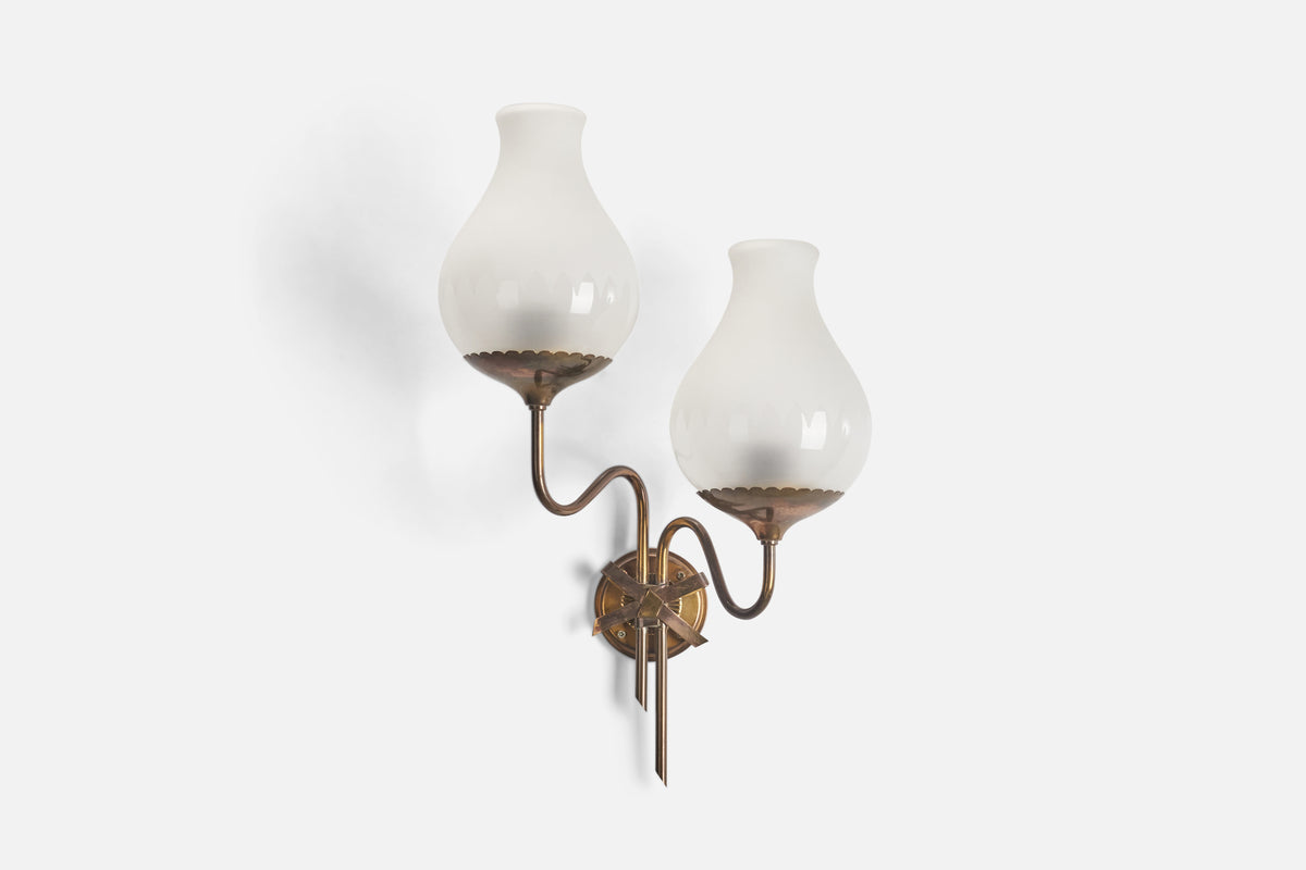 Swedish Designer, Wall Light, Brass, Glass, Sweden, 1940s – PRB